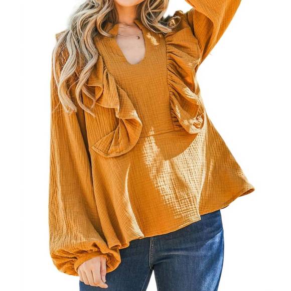 And The Why | Tops | New And The Why Ruffle Blouse In Rust | Poshmark